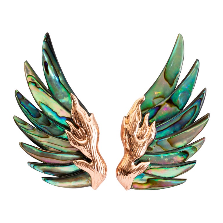 Carved Abalone 9 Karat Pink Gold Shell Earrings For Sale at 1stDibs ...
