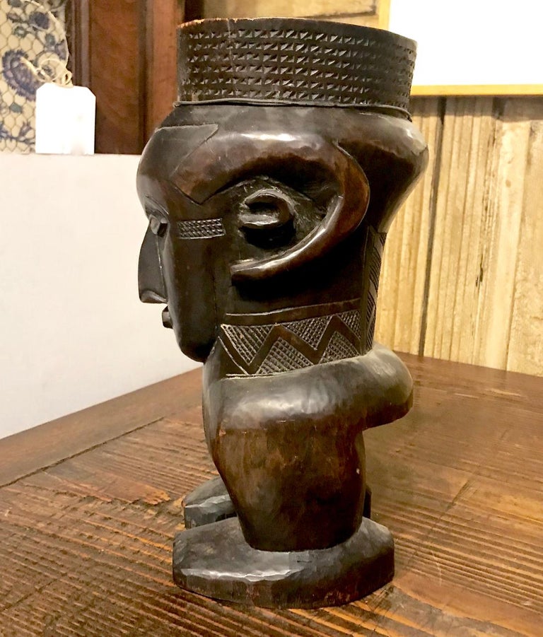 Carved African Figural Urns, Mid-20th Century For Sale at 1stDibs