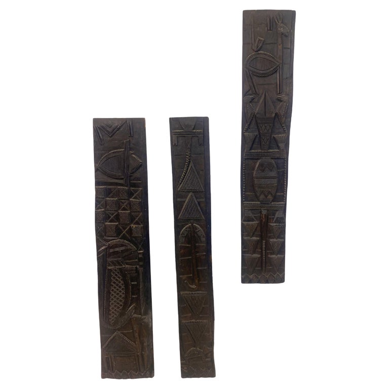 Carved African Wood Door Panel Wall Plaques For Sale at 1stDibs