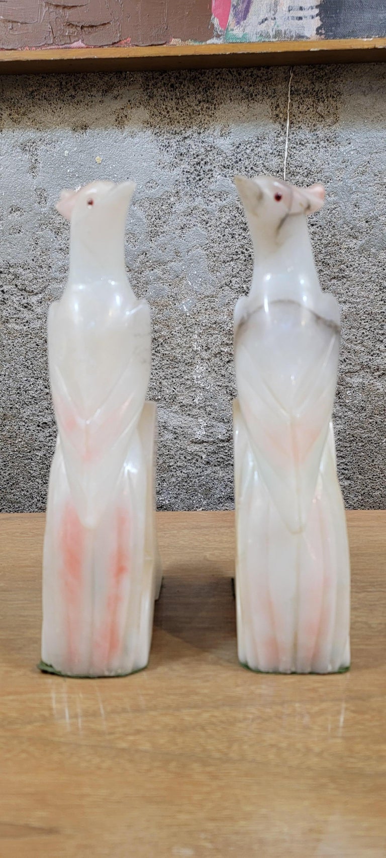 Carved Alabaster Cockatoo Parrot Bookends For Sale at 1stDibs