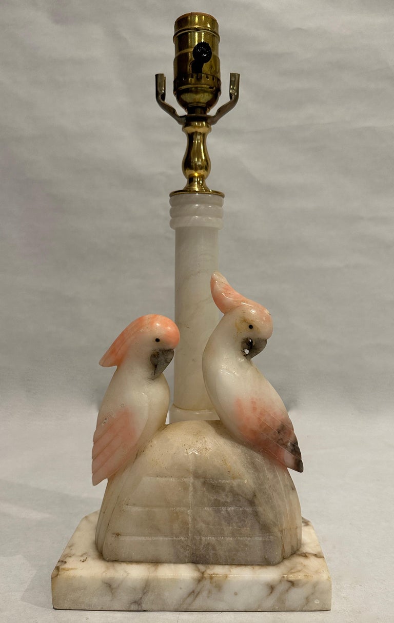 Carved Alabaster Figural Italian Art Deco Lamp For Sale at 1stDibs