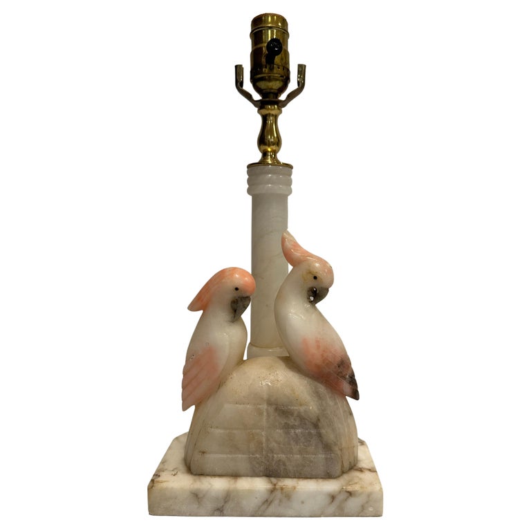 Carved Alabaster Figural Italian Art Deco Lamp For Sale at 1stDibs