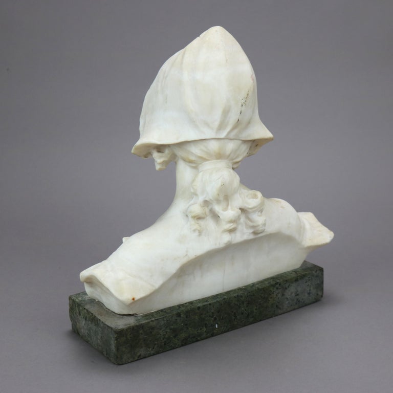 Carved Alabaster Portrait Sculpture of a Young Woman, Green Marble ...