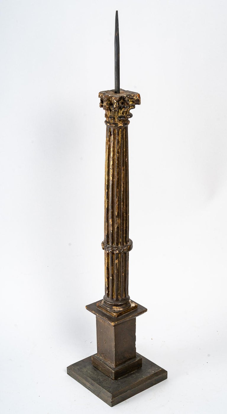 Carved and Gilded Wood Candle Stick, 19th Century For Sale at 1stDibs
