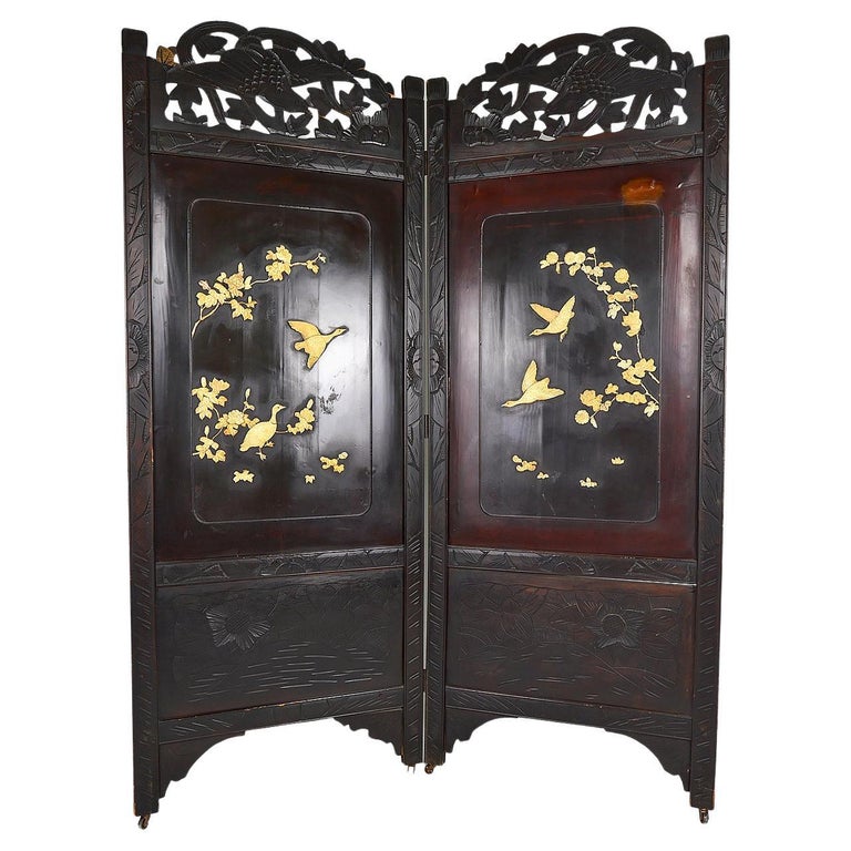 Carved and Inlaid Shibayama Folding Screen, Japan, Meiji Era, circa ...