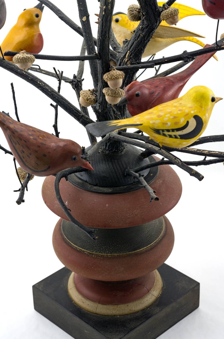 Carved and Painted Colorful Bird Tree at 1stDibs