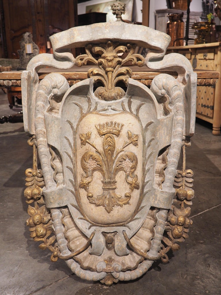 Carved and Painted Italian Wooden Plaque featuring the Giglio of ...