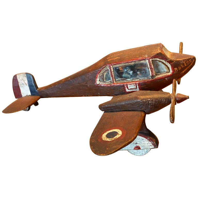 Carved and Painted Wood Model of a French Propeller Plane, circa 1945 ...