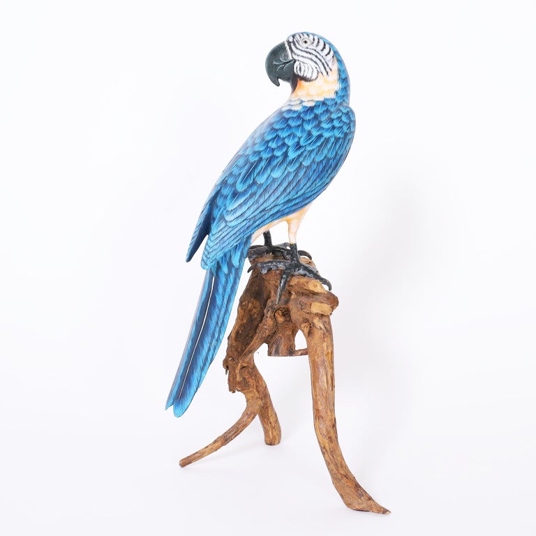 Carved and Painted Wood Parrot Sculpture For Sale at 1stDibs