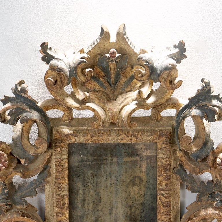 Carved and Polychrome Decorated Italian Rococo Florentine Style Mirror ...