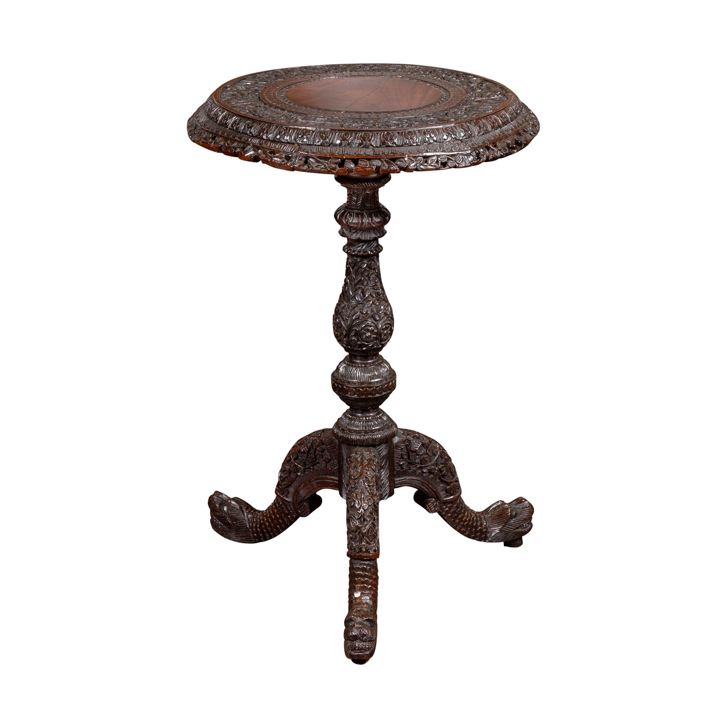 Anglo-Indian 1880s Carved Wooden Console Table with Marble Top and Bone ...