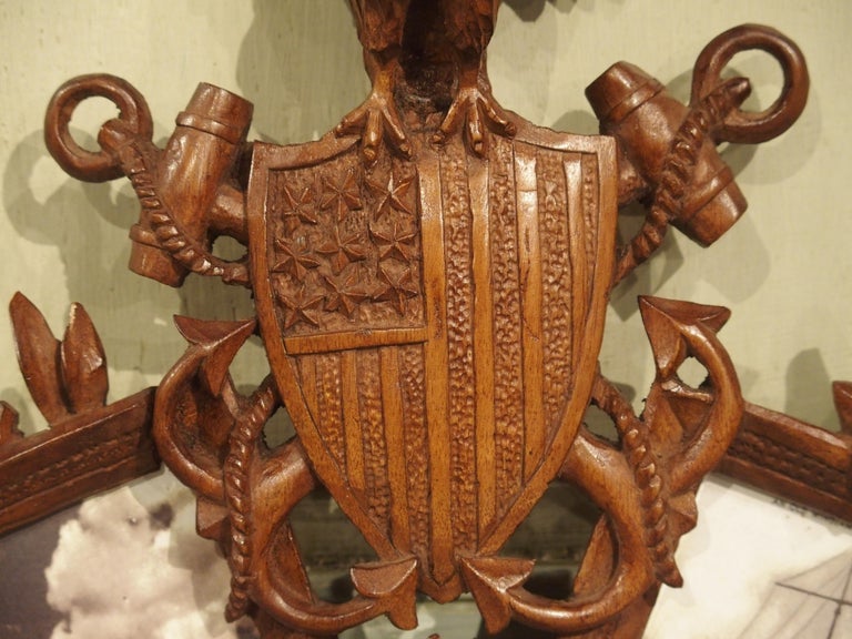 Carved Antique American Double Picture Frame Depicting US Navy Crest ...