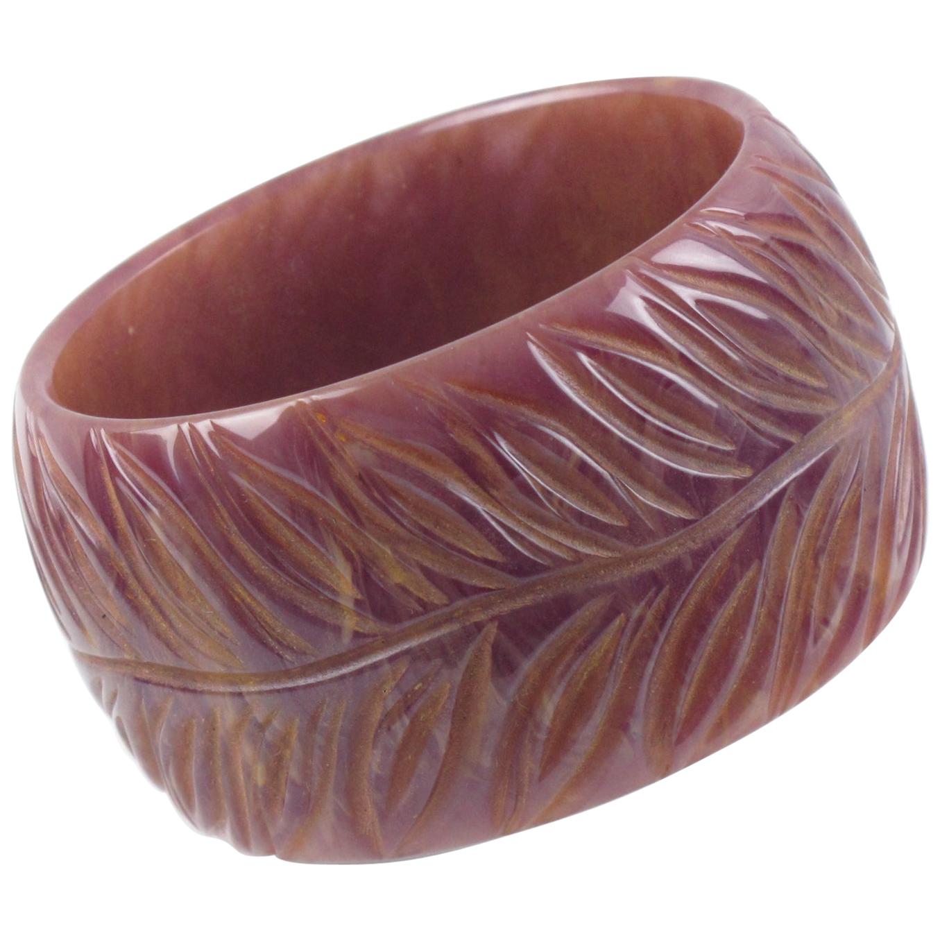 Carved Bakelite Oversized Bracelet Bangle Purple Stardust Marble For ...