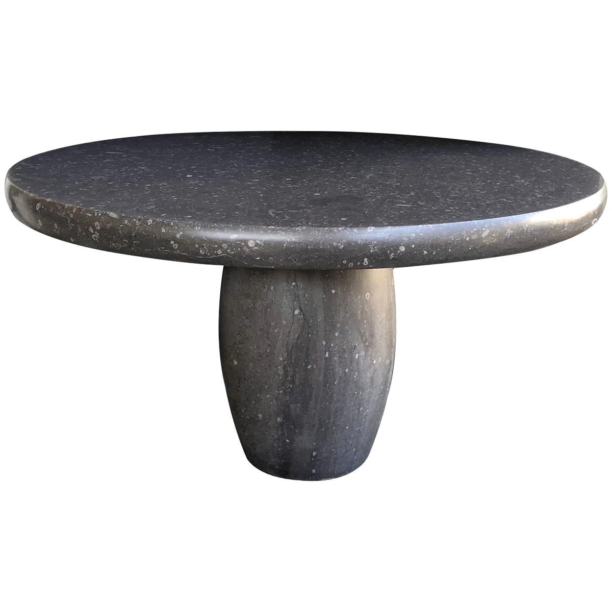 Carved Belgian Bluestone Round Dining/Center Table with Barrel-Form ...