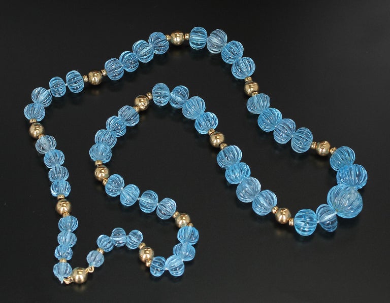 Carved Blue Topaz Necklace with Gold Beads For Sale at 1stDibs | blue ...