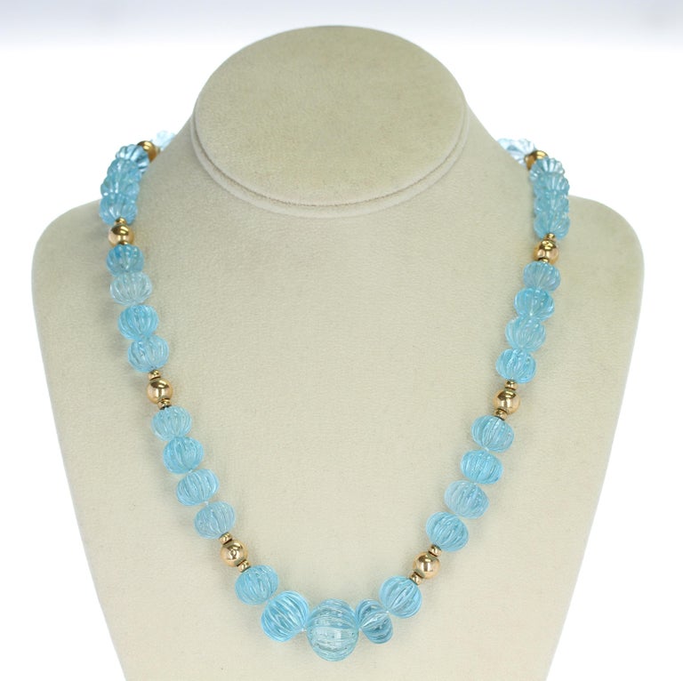 Carved Blue Topaz Necklace with Gold Beads For Sale at 1stDibs | blue ...