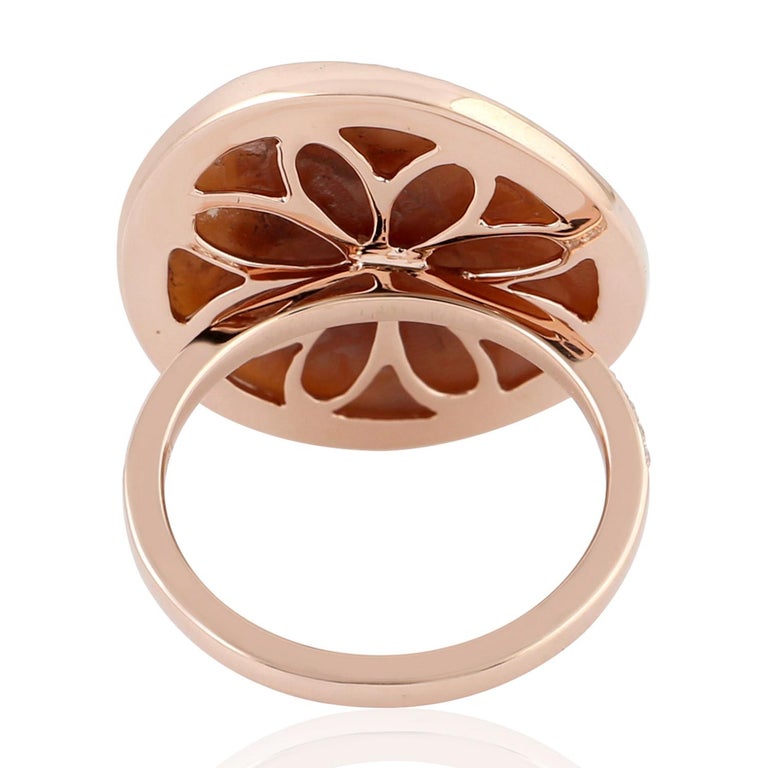 Carved Cameo Shell Ring with Pave Diamonds Around the Edge Made in 18k ...