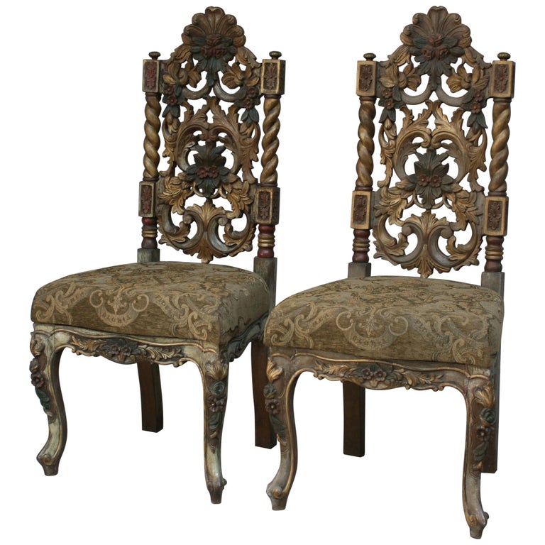 Carved Chairs with New Upholstered Seats, Set of 2 For Sale at 1stdibs