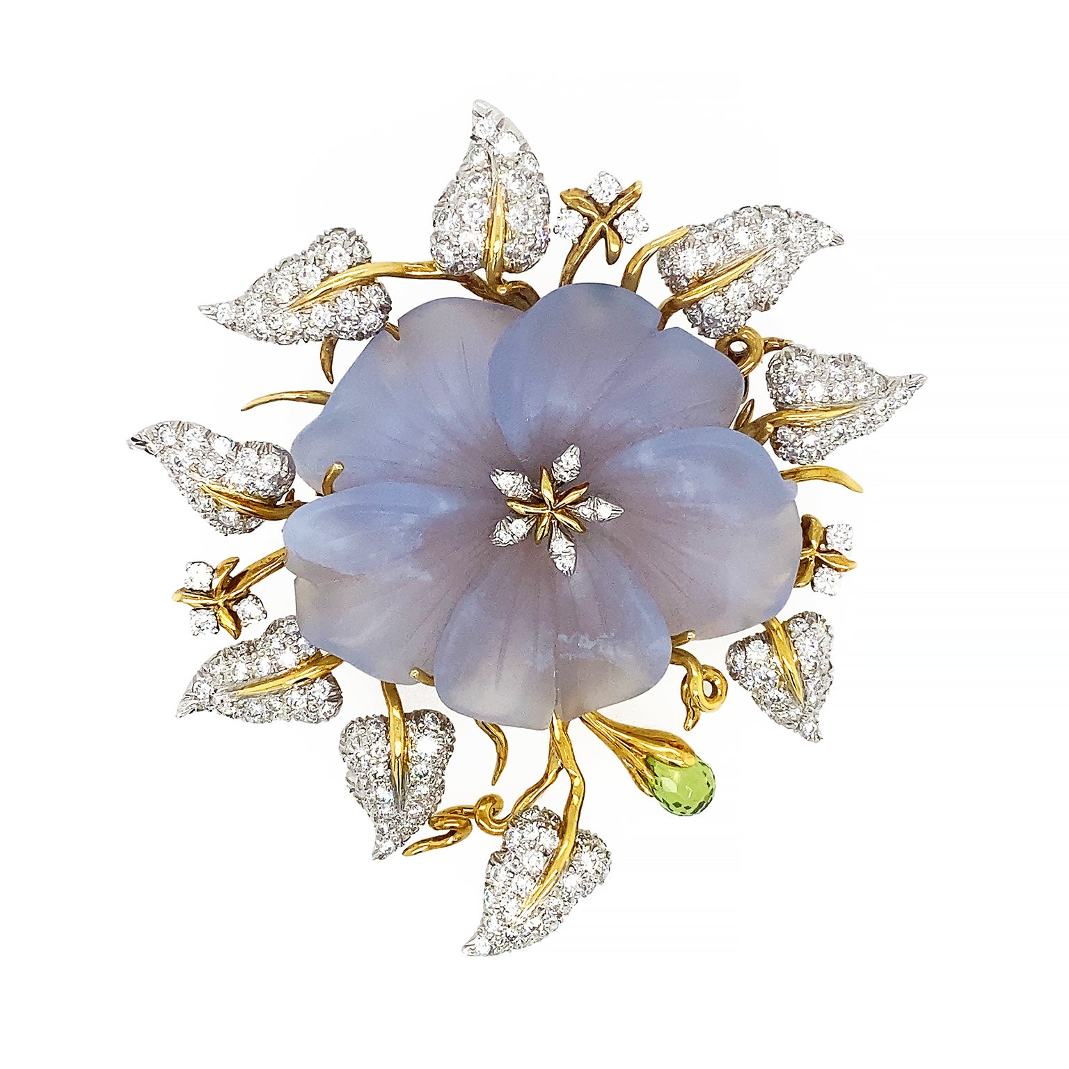 Carved Opal Flower Brooch For Sale at 1stDibs
