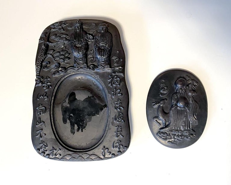 Carved Chinese Inkstone with Longevity Symbols and Marks For Sale at ...