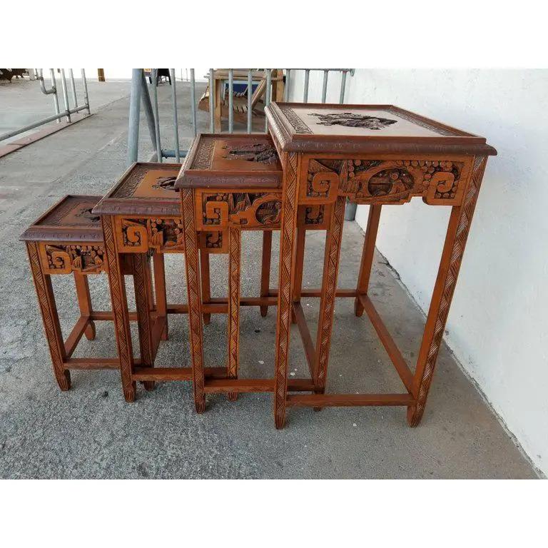 Carved Chinese Nesting Tables, Set of 4 For Sale at 1stDibs