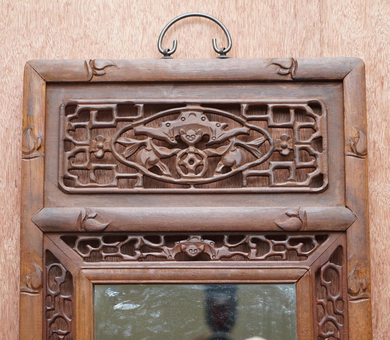Carved Chinese Wood Mirror Panel Depicting Bats Symbol of Happiness ...