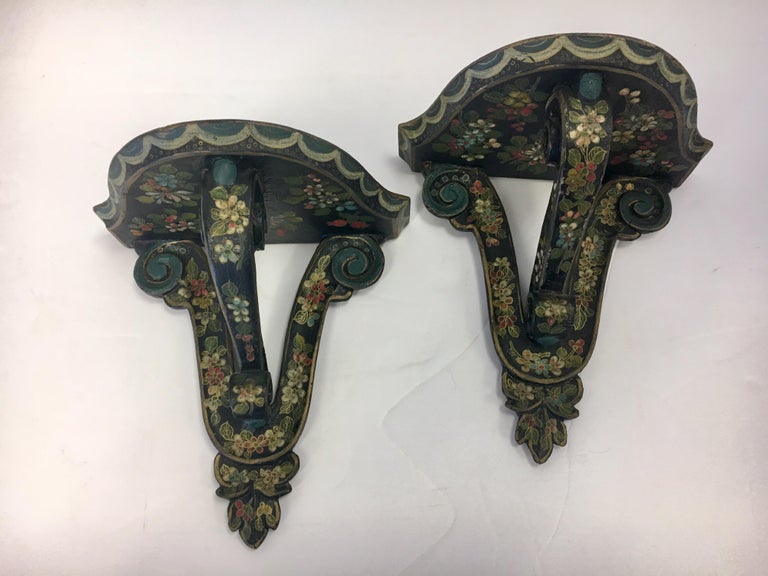Carved Chinoiserie Hand Painted Wall Pockets Shelves Brackets at 1stDibs