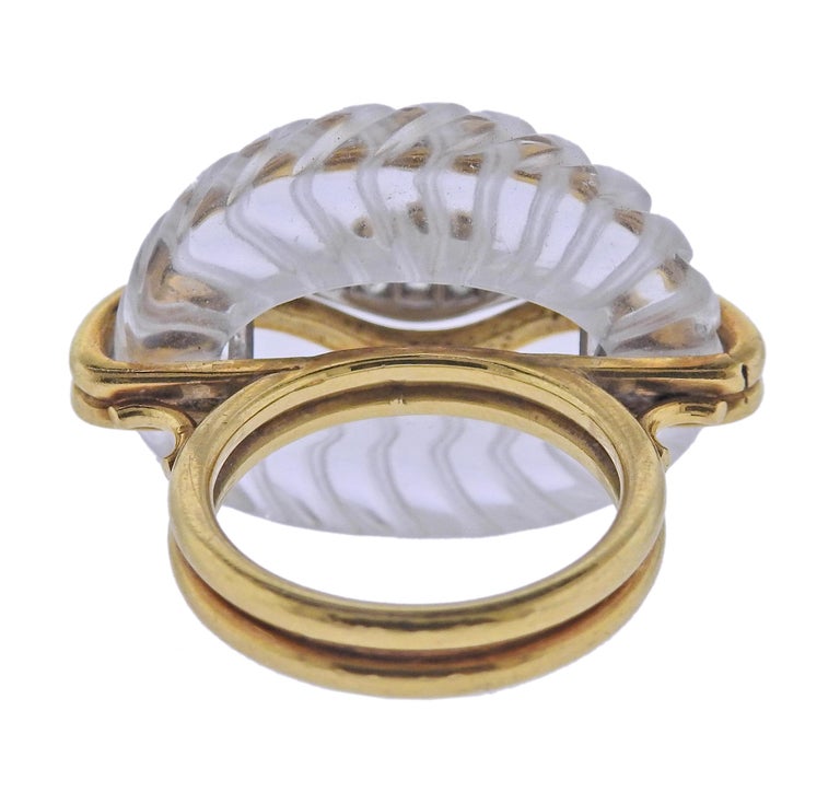 Carved Crystal Diamond Gold Ring For Sale at 1stDibs