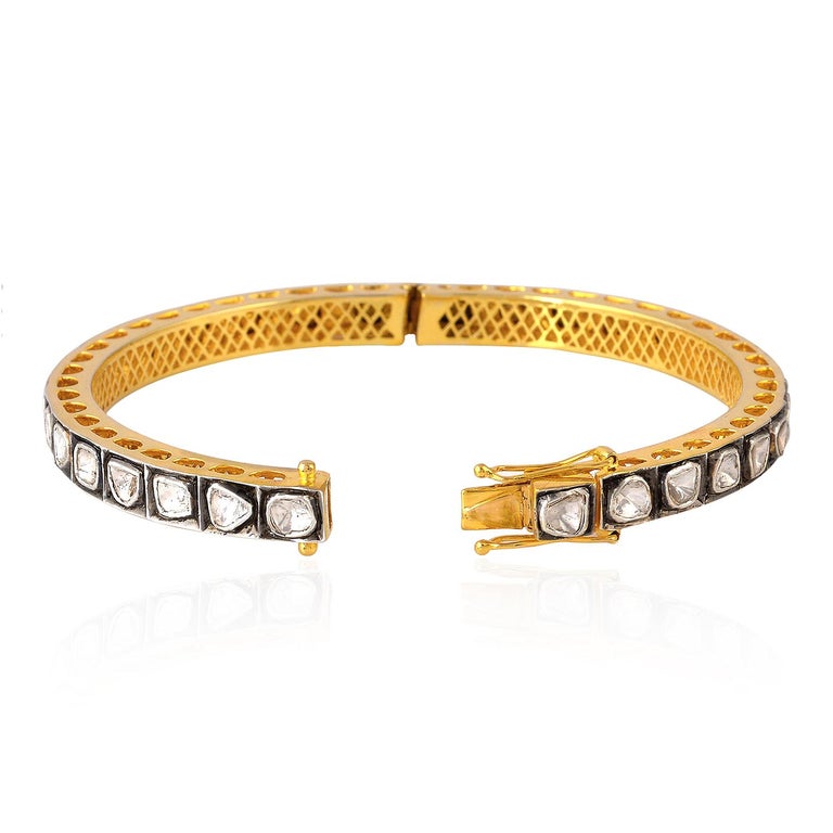 Single Line Polki Diamonds Cuff Made in 18k Gold and Silver For Sale at ...