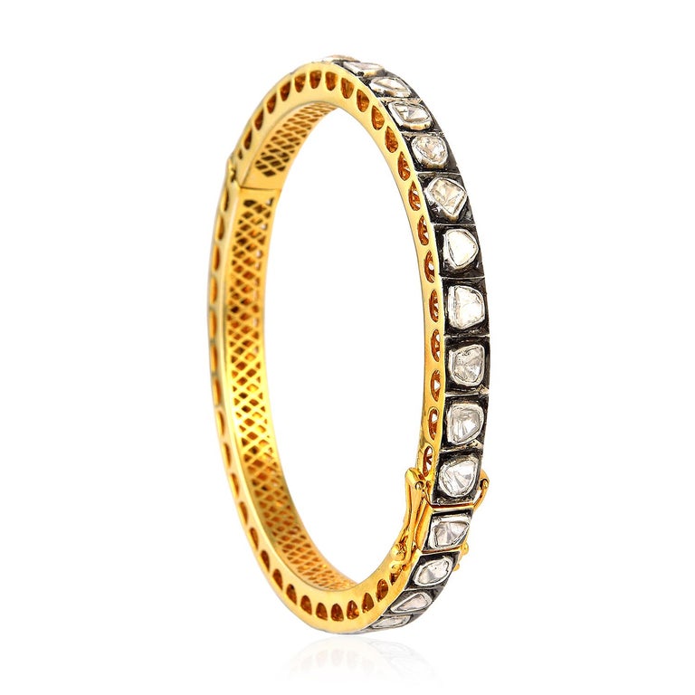 Single Line Polki Diamonds Cuff Made in 18k Gold and Silver For Sale at ...