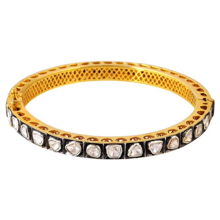 Single Line Polki Diamonds Cuff Made in 18k Gold and Silver For Sale at ...