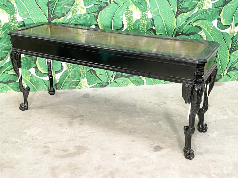 Carved Elephant Ebonized Console Table in the Manner of Gampel Stoll ...