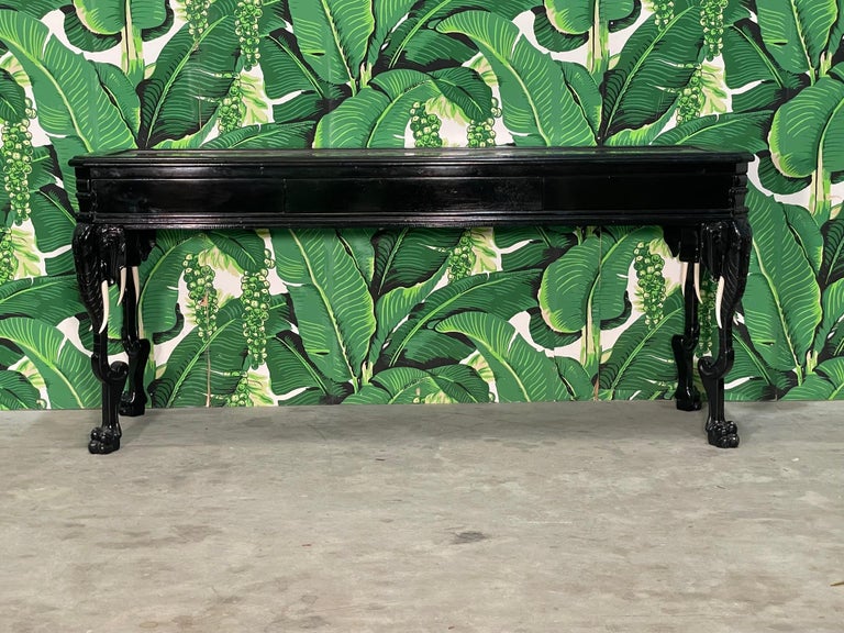 Carved Elephant Ebonized Console Table in the Manner of Gampel Stoll ...