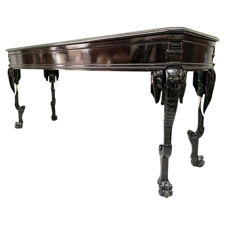 Carved Elephant Ebonised Console Table in the Manner of Gampel Stoll ...