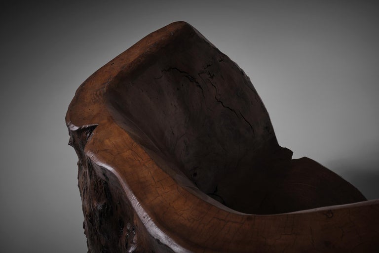 Carved Elm Wooden Free Form Chairs, France, 1970s For Sale at 1stDibs