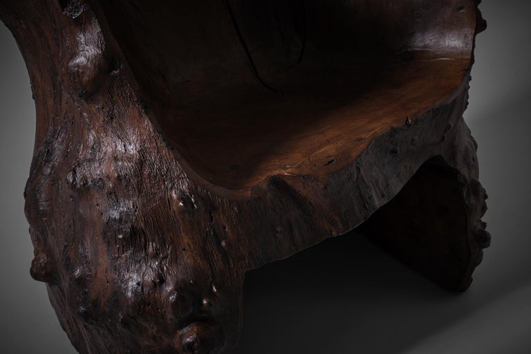 Carved Elm Wooden Free Form Chairs, France, 1970s For Sale at 1stDibs