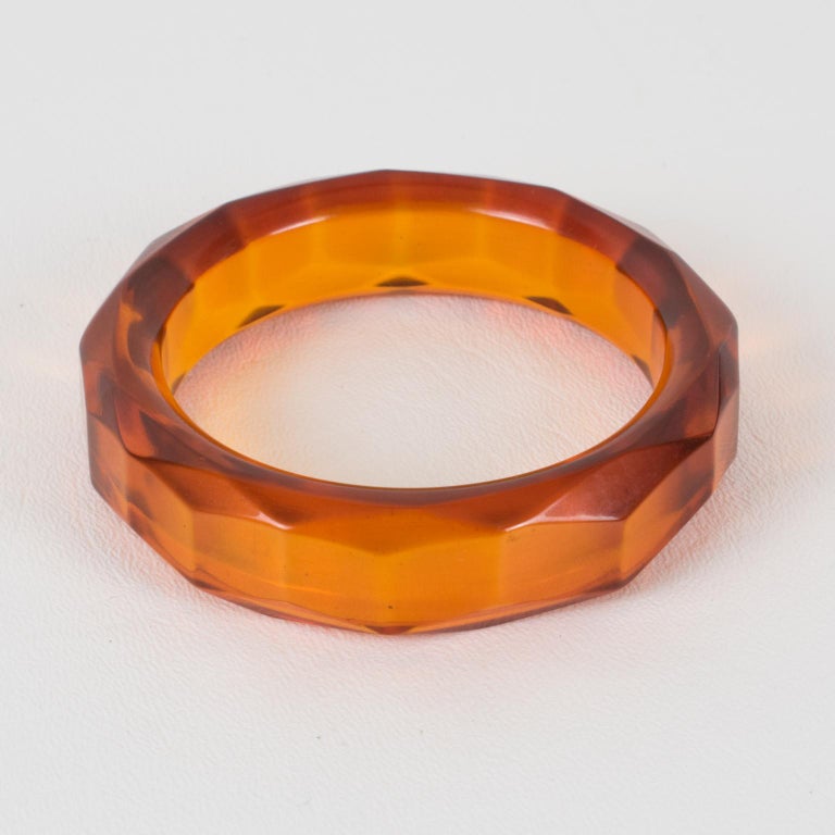 Carved Faceted Bakelite Bracelet Bangle Prystal Orangeade at 1stDibs