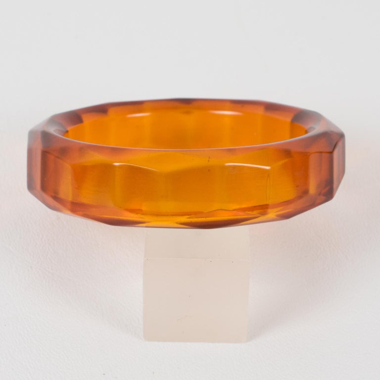 Carved Faceted Bakelite Bracelet Bangle Prystal Orangeade at 1stDibs