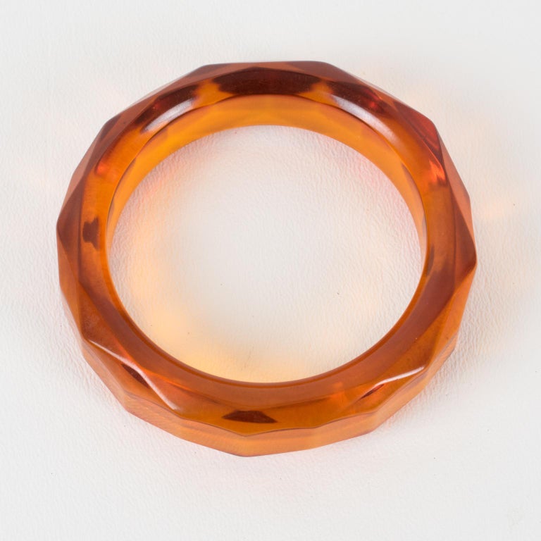 Carved Faceted Bakelite Bracelet Bangle Prystal Orangeade at 1stDibs
