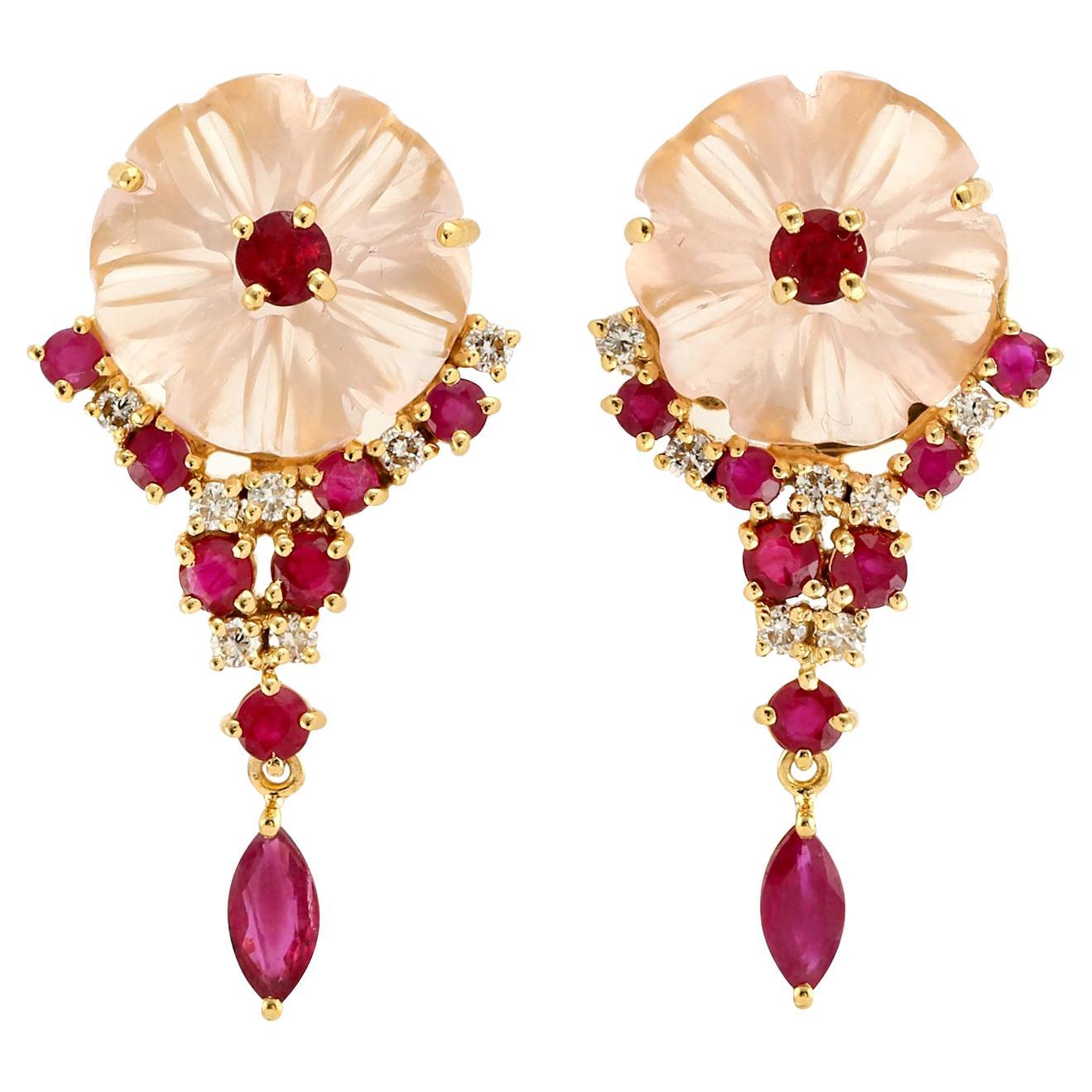 Carved Ruby Iolite Diamond 18 Karat Gold Linear Earrings For Sale at ...