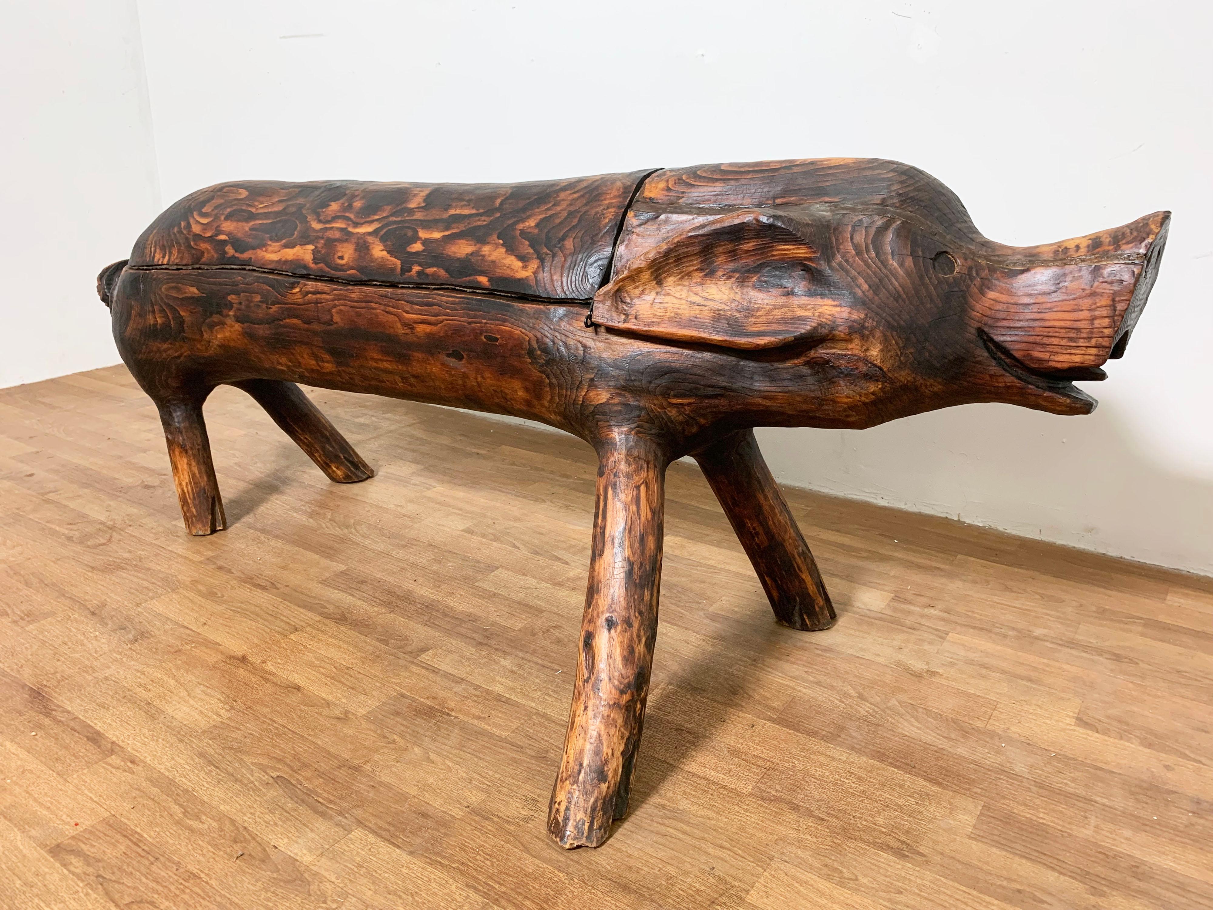 Carved Folk Art Pig Storage Chest Circa 1960s at 1stDibs