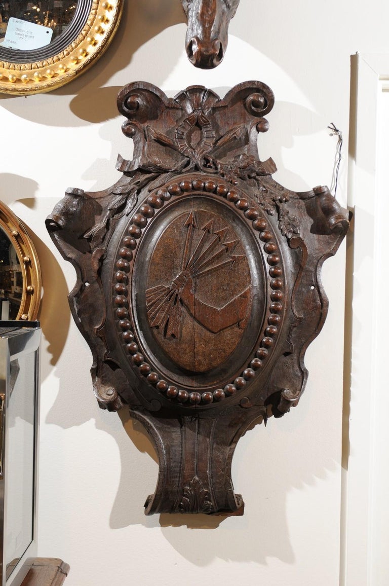 Carved French House of Rothschild Coat of Arms Wooden Cartouche with ...