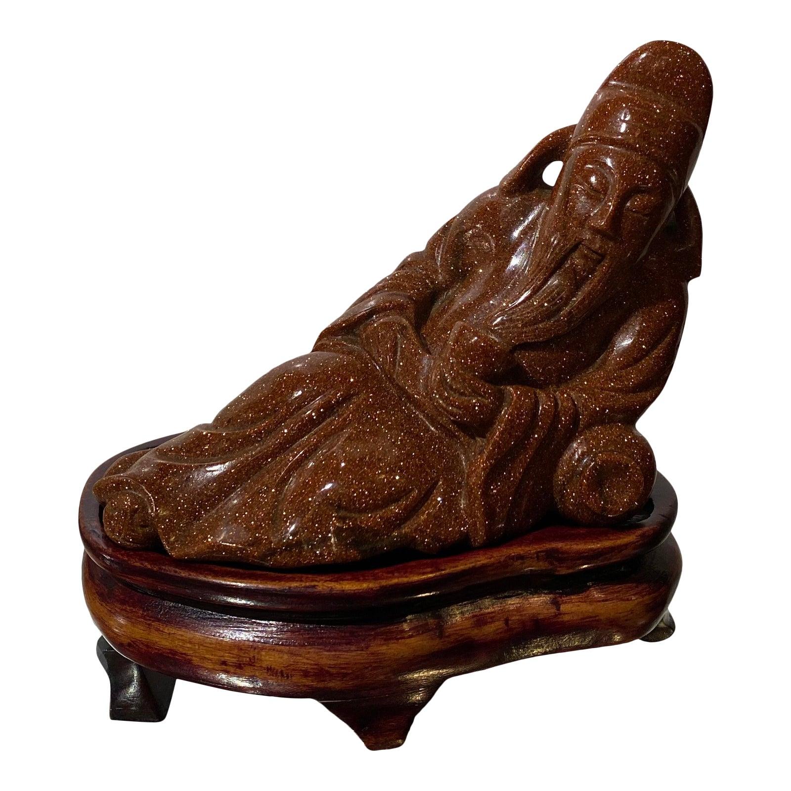 Carved Goldstone Sculpture of Recumbent Buddha, Mid-20th Century at 1stDibs