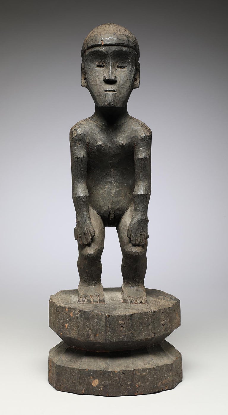 Carved Hardwood Philippine Standing Bulul Figure with Cap, Hands on ...