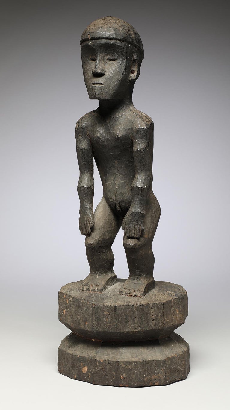 Carved Hardwood Philippine Standing Bulul Figure with Cap, Hands on ...