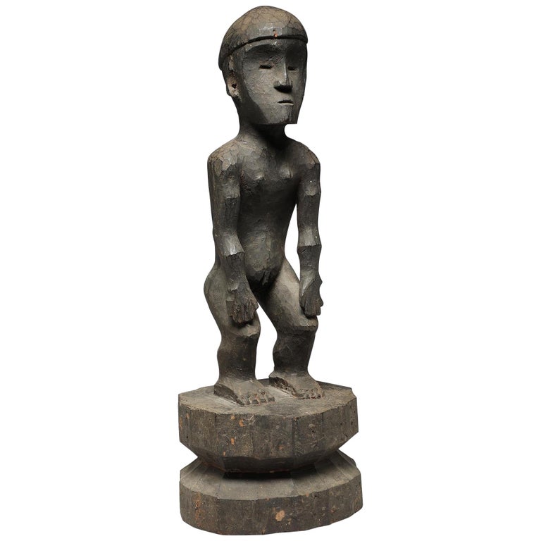 Carved Hardwood Philippine Standing Bulul Figure with Cap, Hands on ...