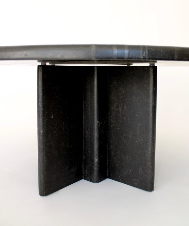 Black Marble Round Low French Coffee Table Carved Engraved or Incised ...