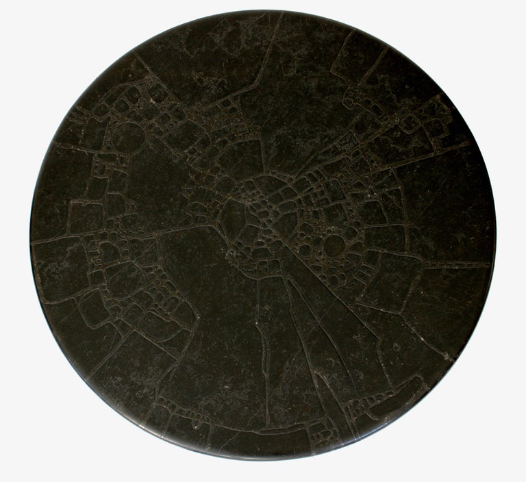 Black Marble Round Low French Coffee Table Carved Engraved or Incised ...