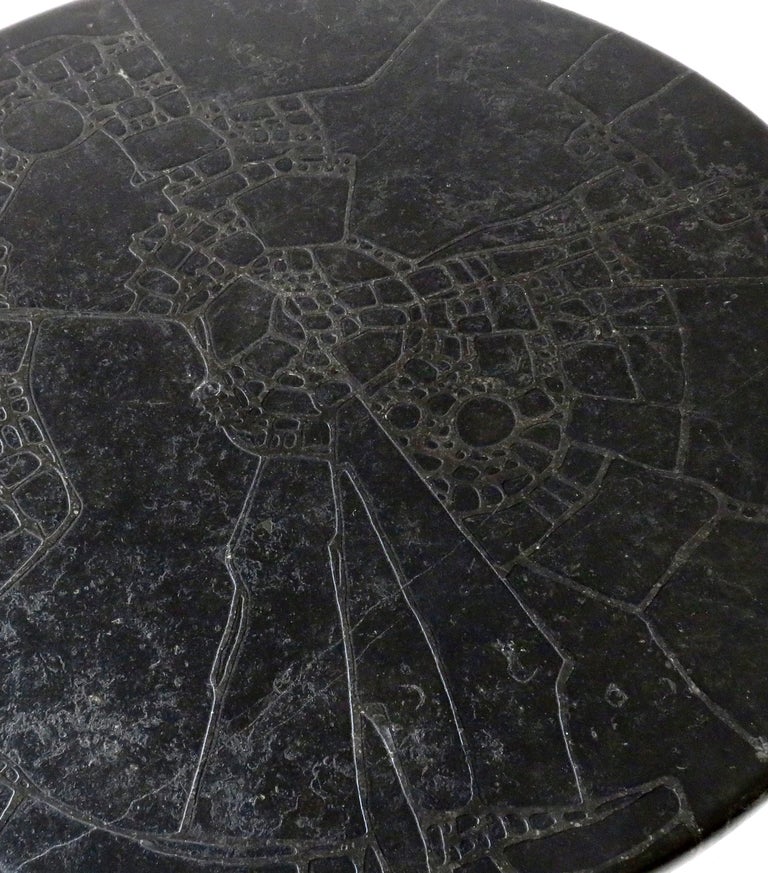 Black Marble Round Low French Coffee Table Carved Engraved or Incised ...