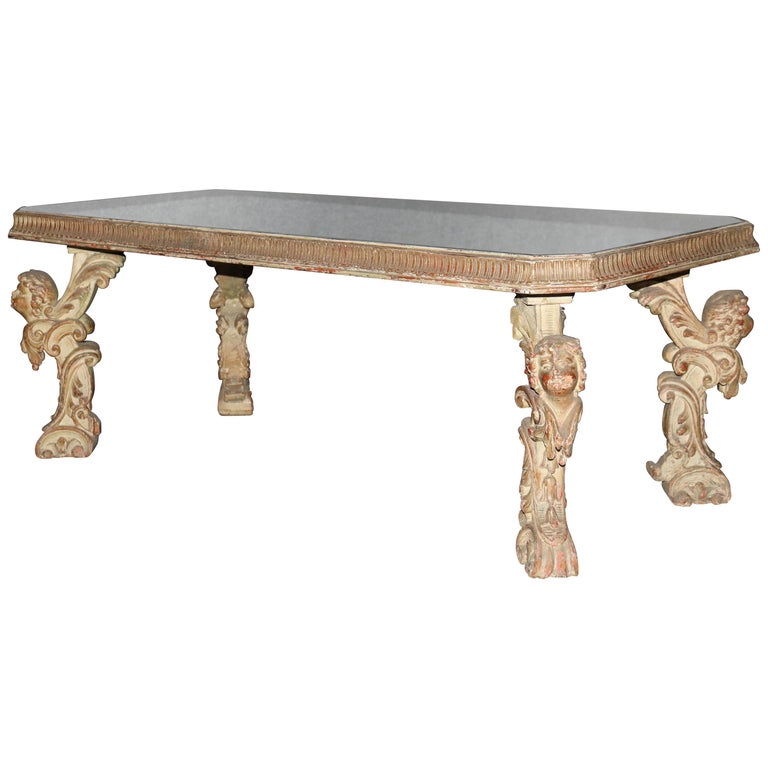 Carved Italian Cherub Putti Rectangular Mirrored 1930s Era Coffee ...